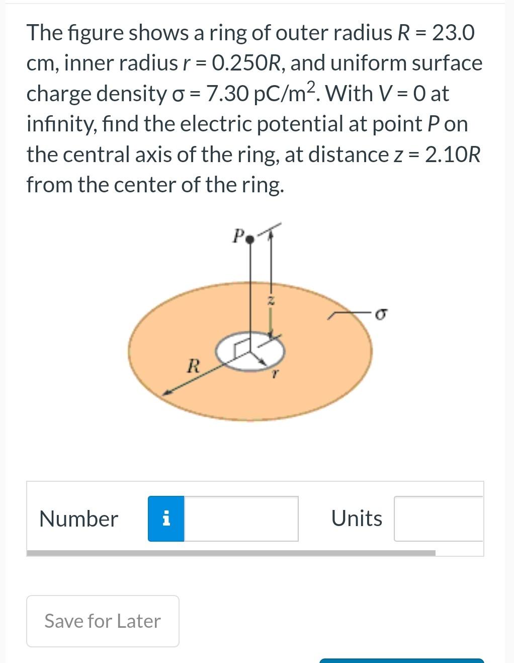 Solved The figure shows a ring of outer radius R=23.0 cm, | Chegg.com