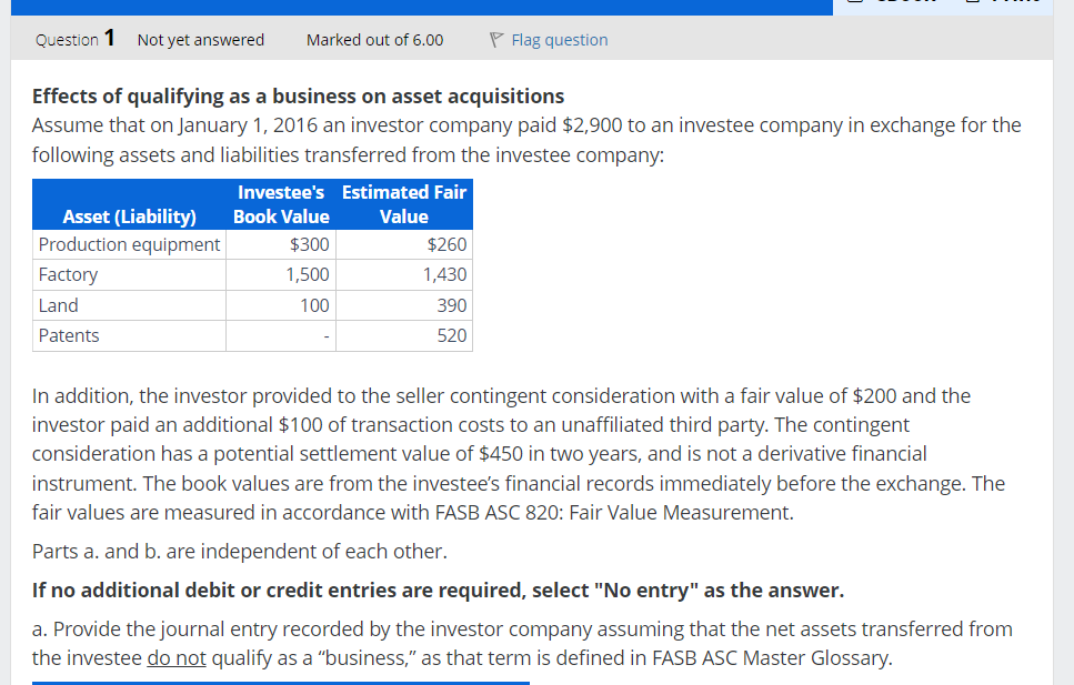 Solved Effects of qualifying as a business on asset | Chegg.com