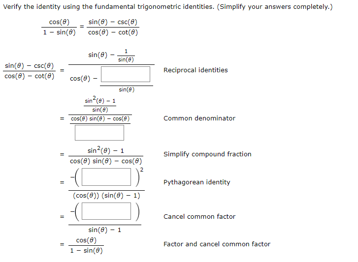 Solved Verify the identity using the fundamental | Chegg.com