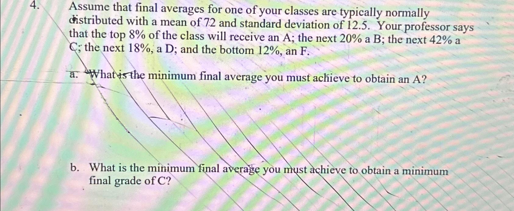 Solved Assume that final averages for one of your classes | Chegg.com