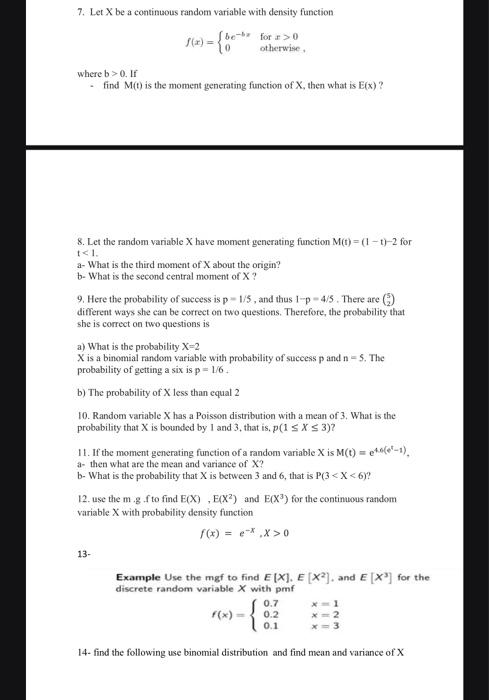 Solved 7. Let X be a continuous random variable with density | Chegg.com