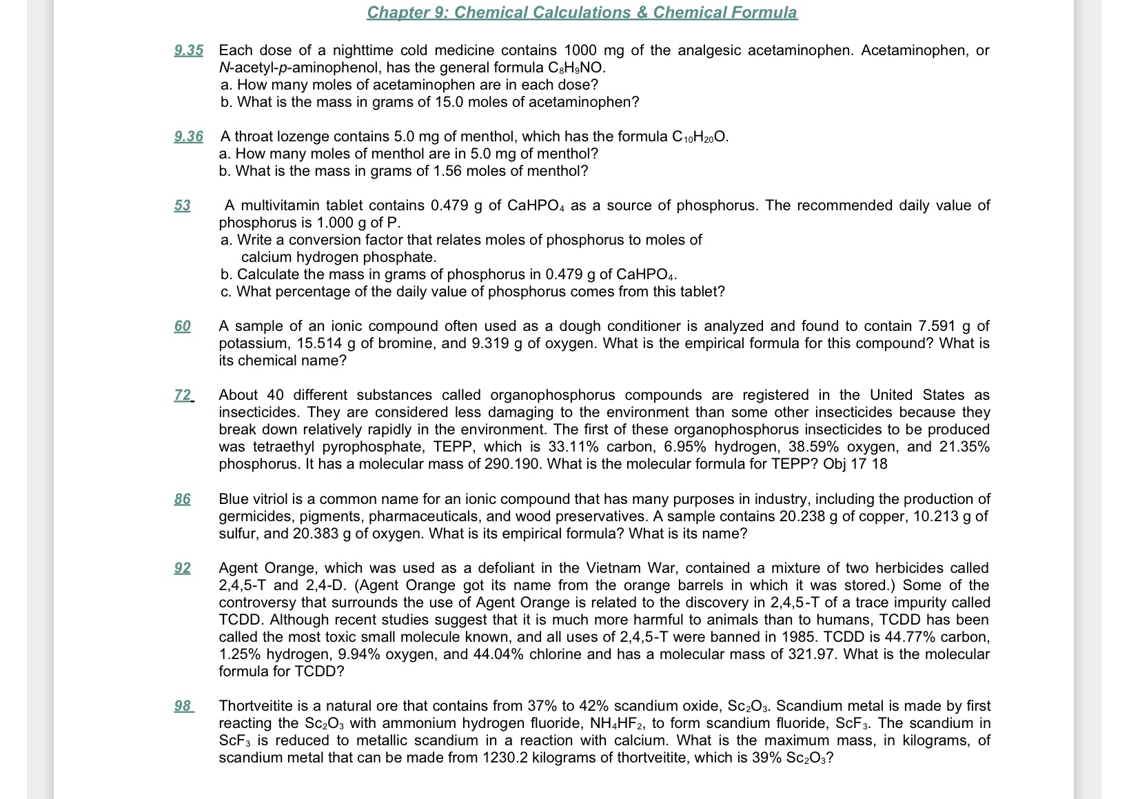 Solved Chapter 9: Chemical Calculations & Chemical | Chegg.com