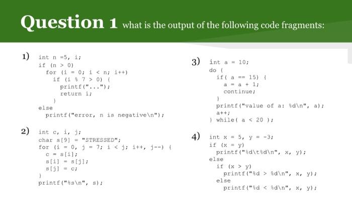 Solved Question 1 What Is The Output Of The Following Code 
