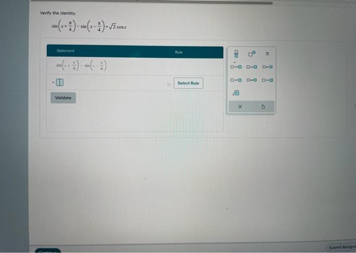 Solved Verify the identity. sin(x+4π)−sin(x−4π)=2cosx | Chegg.com