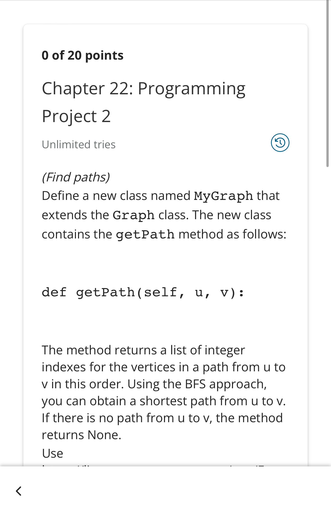 Solved 0 ﻿of 20 ﻿pointsChapter 22: Programming Project | Chegg.com
