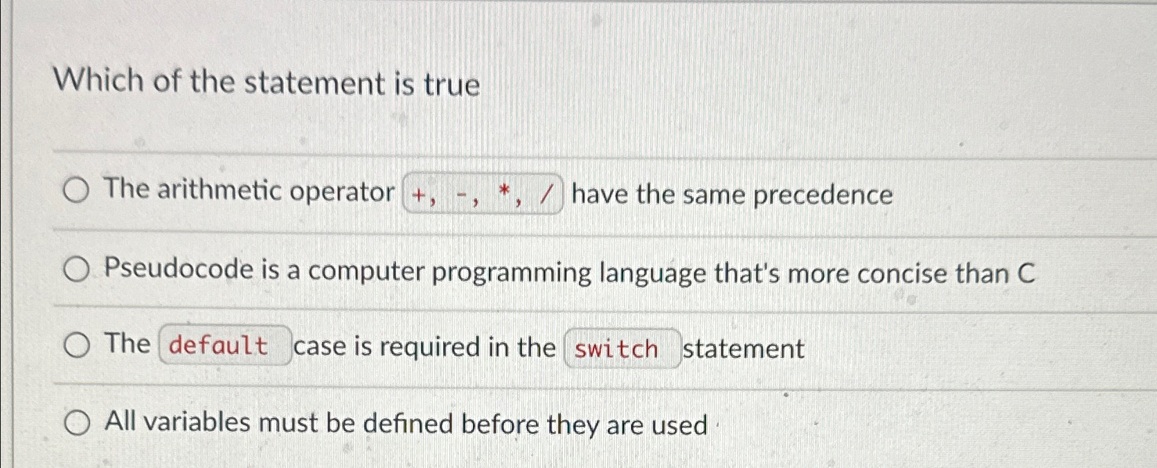 Solved Which of the statement is trueThe arithmetic operator | Chegg.com