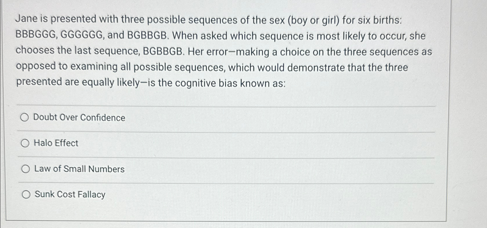 Solved Jane is presented with three possible sequences of | Chegg.com