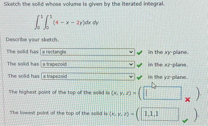 Sketch the solid whose volume is given by the | Chegg.com