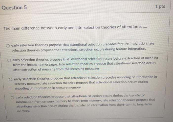 Solved Question 5 1 pts The main difference between early | Chegg.com