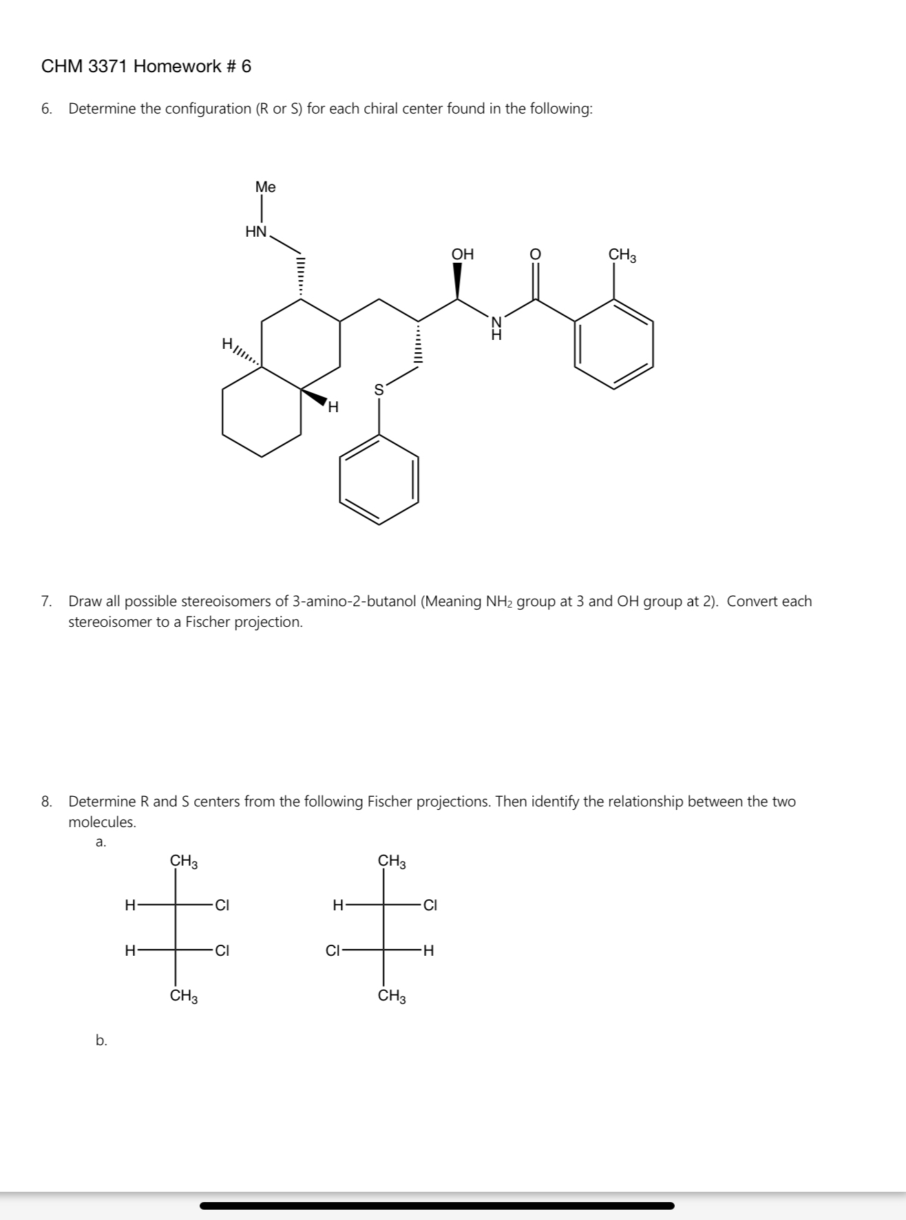 Solved CHM 3371 ﻿Homework # 66. ﻿Determine the configuration | Chegg.com