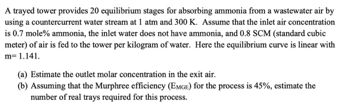 Solved A trayed tower provides 20 equilibrium stages for | Chegg.com