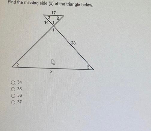 Solved Find the missing side (x) of the triangle below. 34 | Chegg.com