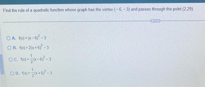 Solved Find the rule of a quadratic function whose graph has | Chegg.com