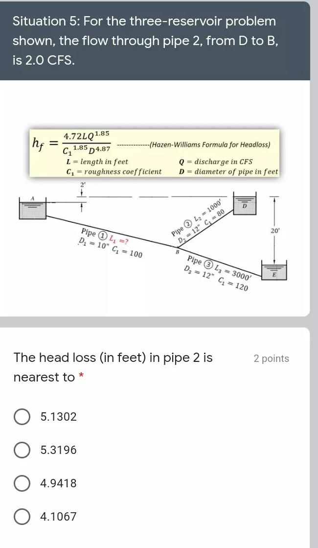 Solved Situation 5: For the three-reservoir problem shown, | Chegg.com