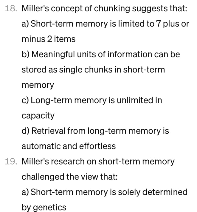 Solved Miller's concept of chunking suggests that:a) | Chegg.com