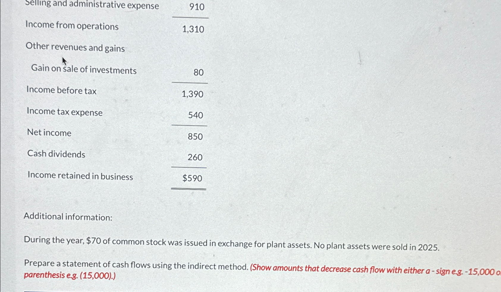 Solved \table[[ing and administrative expense,910],[Income | Chegg.com