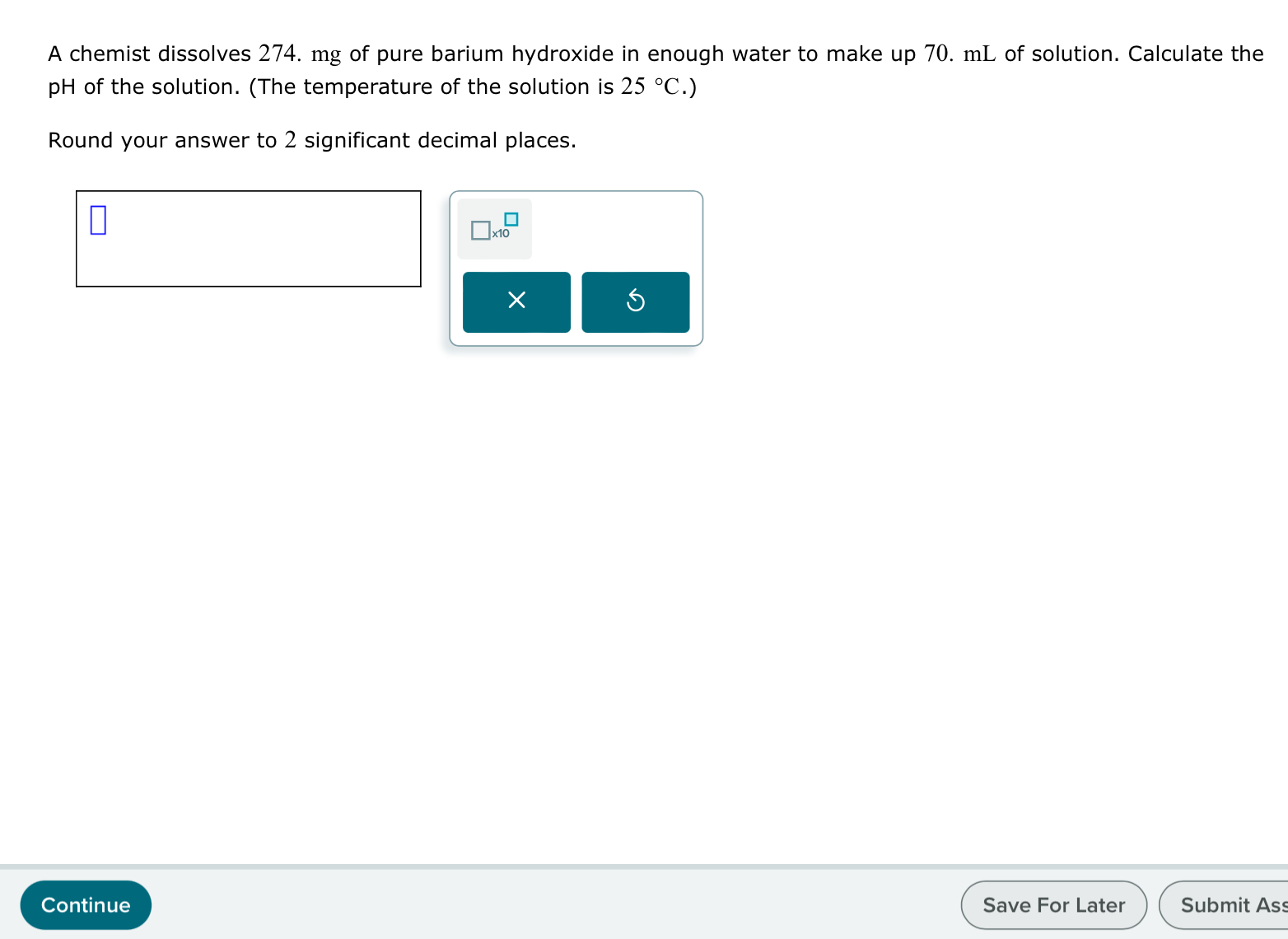 Solved A chemist dissolves 274. ﻿mg of pure barium hydroxide | Chegg.com