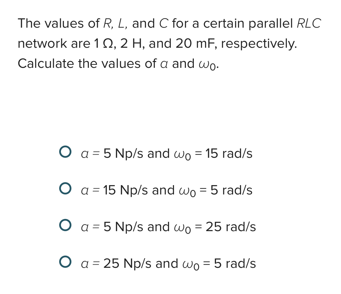 Solved The values of R, L, ﻿and C ﻿for a certain parallel | Chegg.com