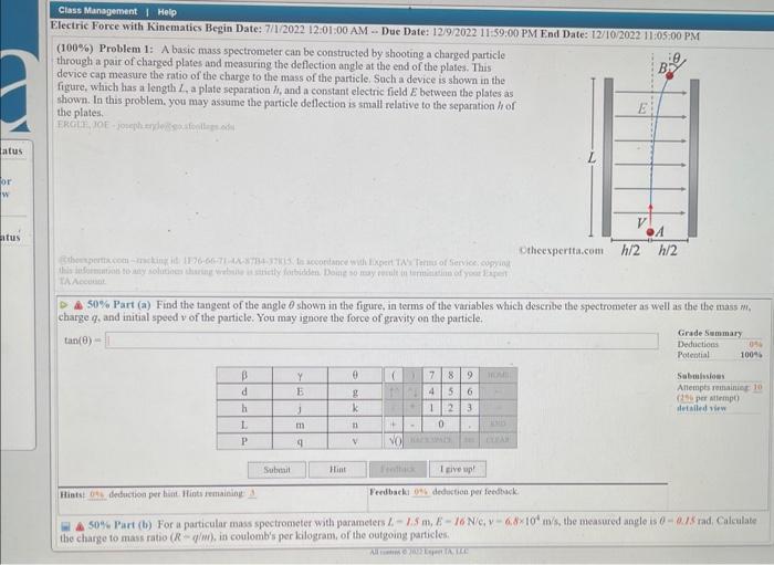 Solved 100 Problem 1 A Basic Mass Spectrometer Can Be