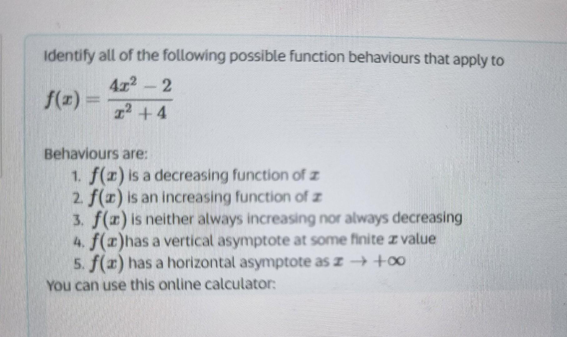 Solved Identify all of the following possible function | Chegg.com