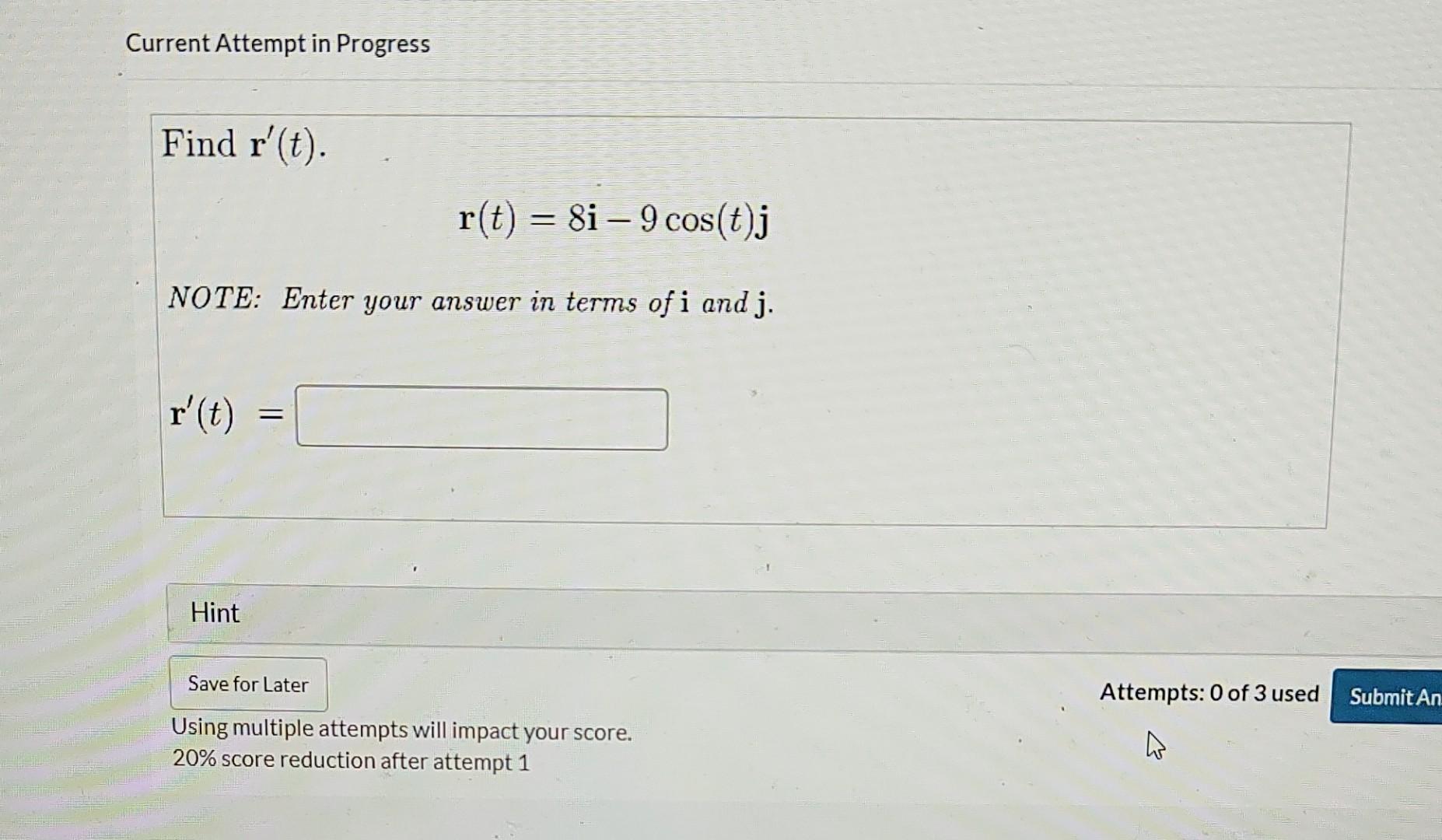 Solved Current Attempt in Progress Find r′(t). | Chegg.com