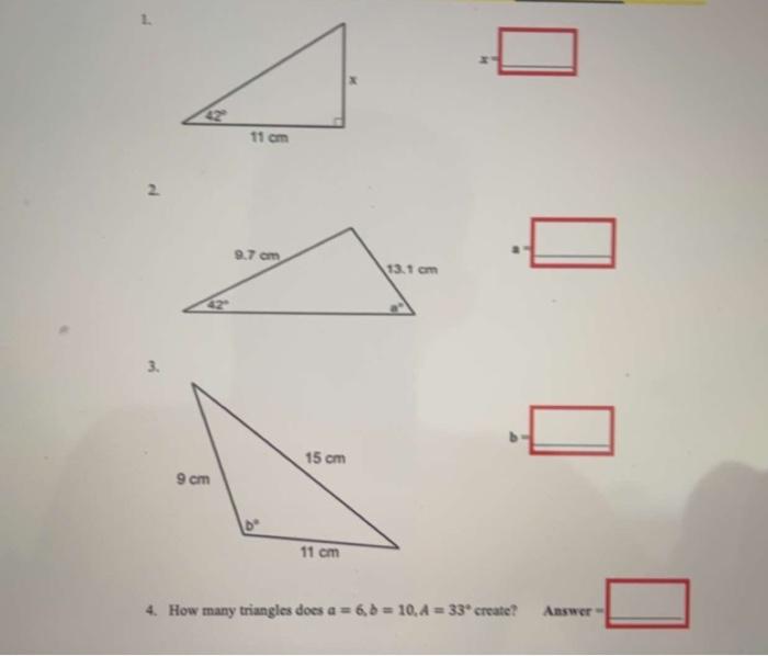 Solved 4. How many triangles does a=6,b=10,A=33∘ create? | Chegg.com