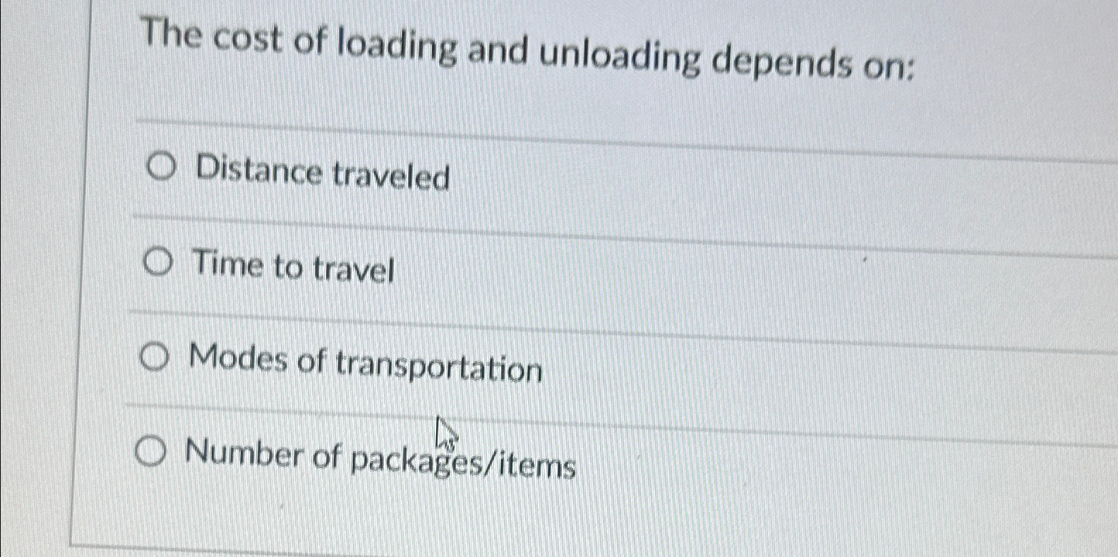 Solved The cost of loading and unloading depends on:Distance | Chegg.com