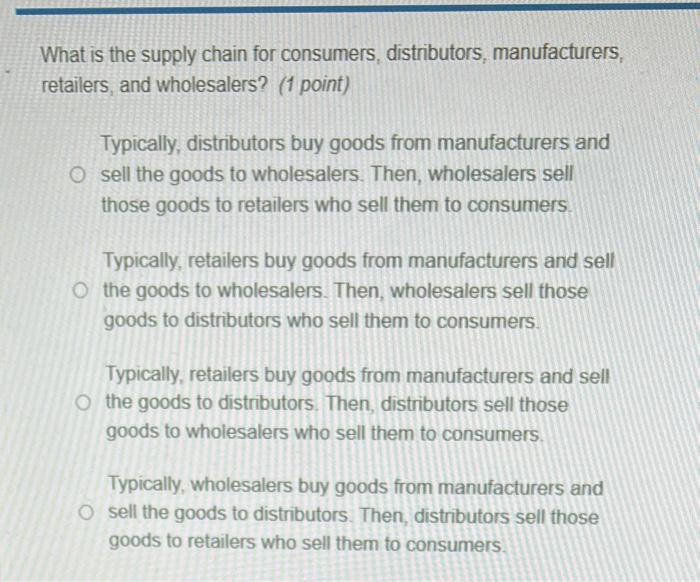 Solved What is the supply chain for consumers, distributors, | Chegg.com