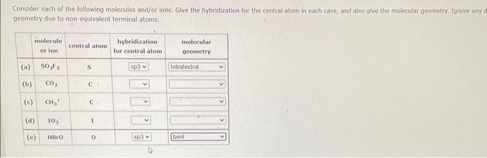 Solved Consider each of the following molecules and/or lons. | Chegg.com