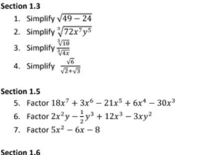 Solved Section 1.3 1. Simplify 49−24 2. Simplify 372x7y5 3. | Chegg.com