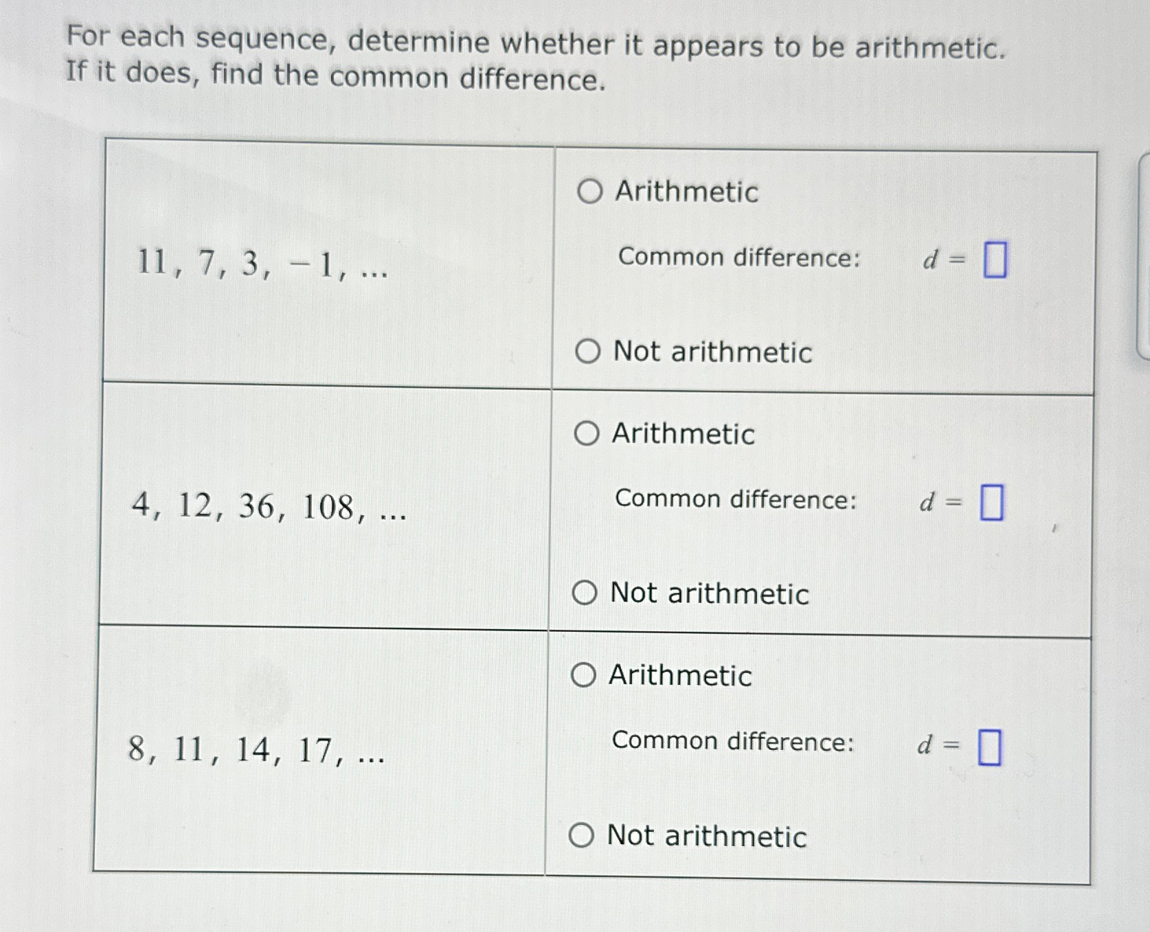 Solved For each sequence, determine whether it appears to be | Chegg.com