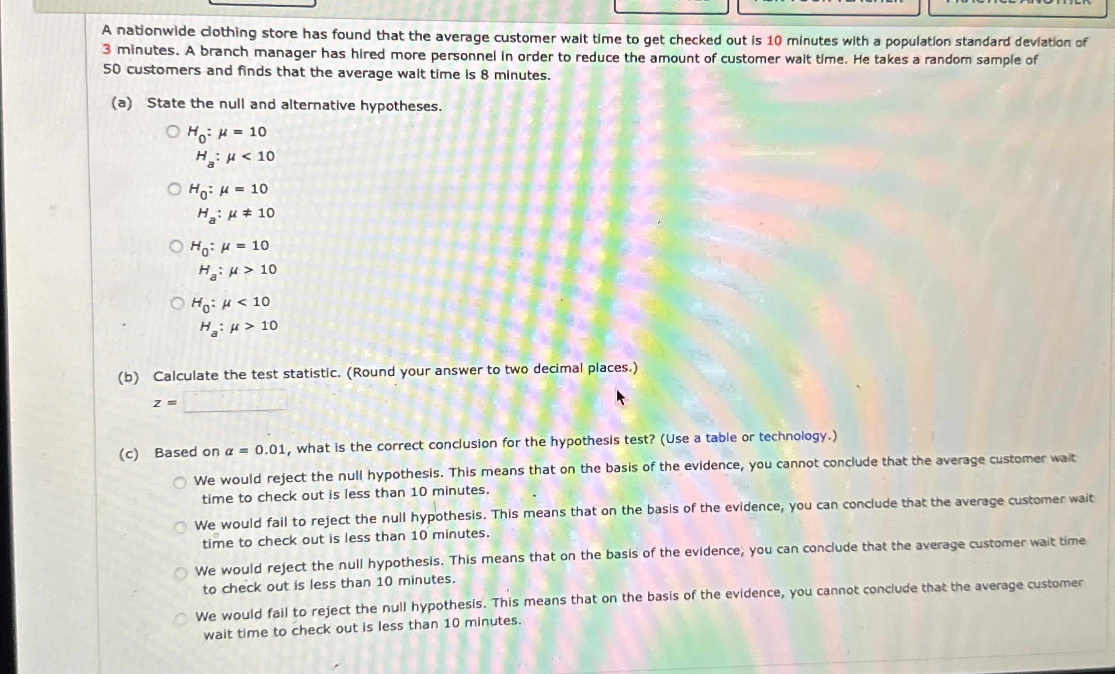 Solved A nationwide dothing store has found that the average | Chegg.com