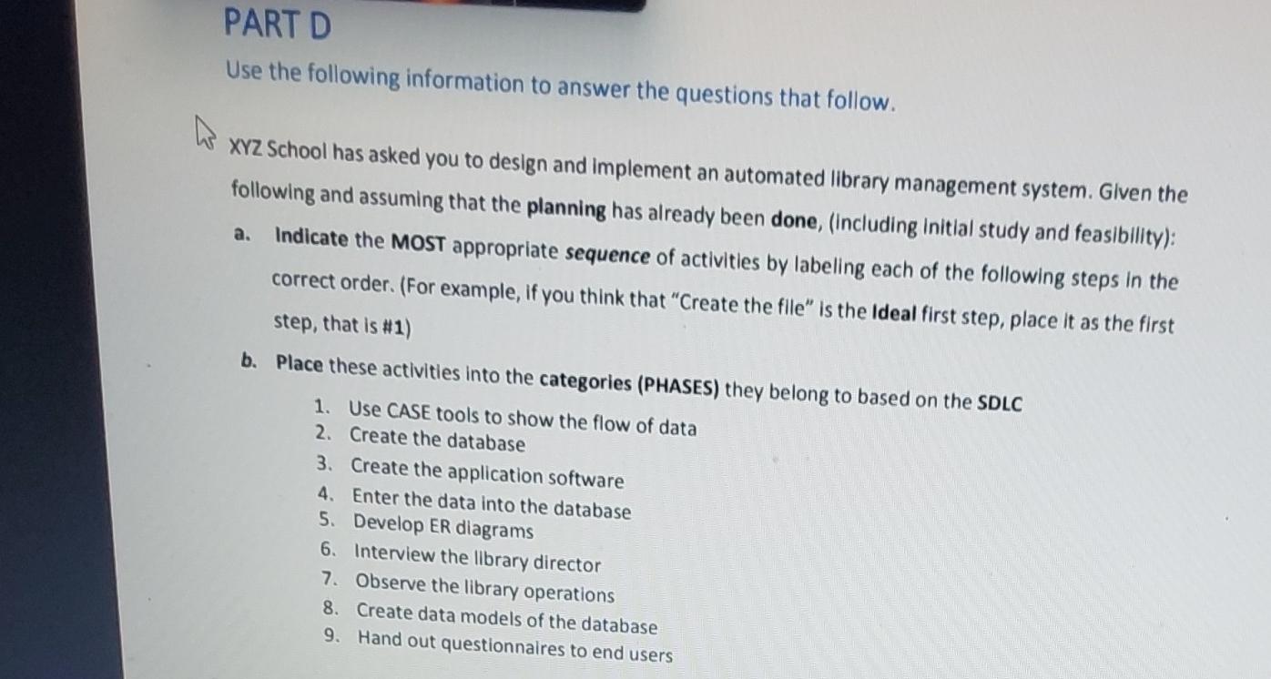 Solved PART DUse the following information to answer the | Chegg.com