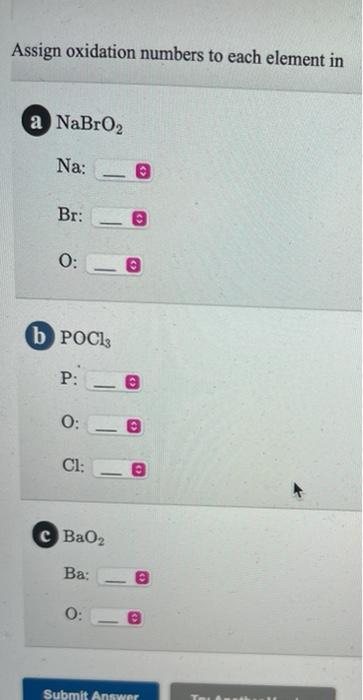 Solved Assign oxidation numbers to each element in a NaBrO2 | Chegg.com