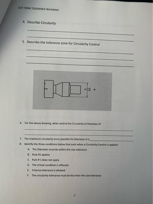 Solved GDT FORM TOLERANCE Worksheet 12.4 12 Referencing the | Chegg.com