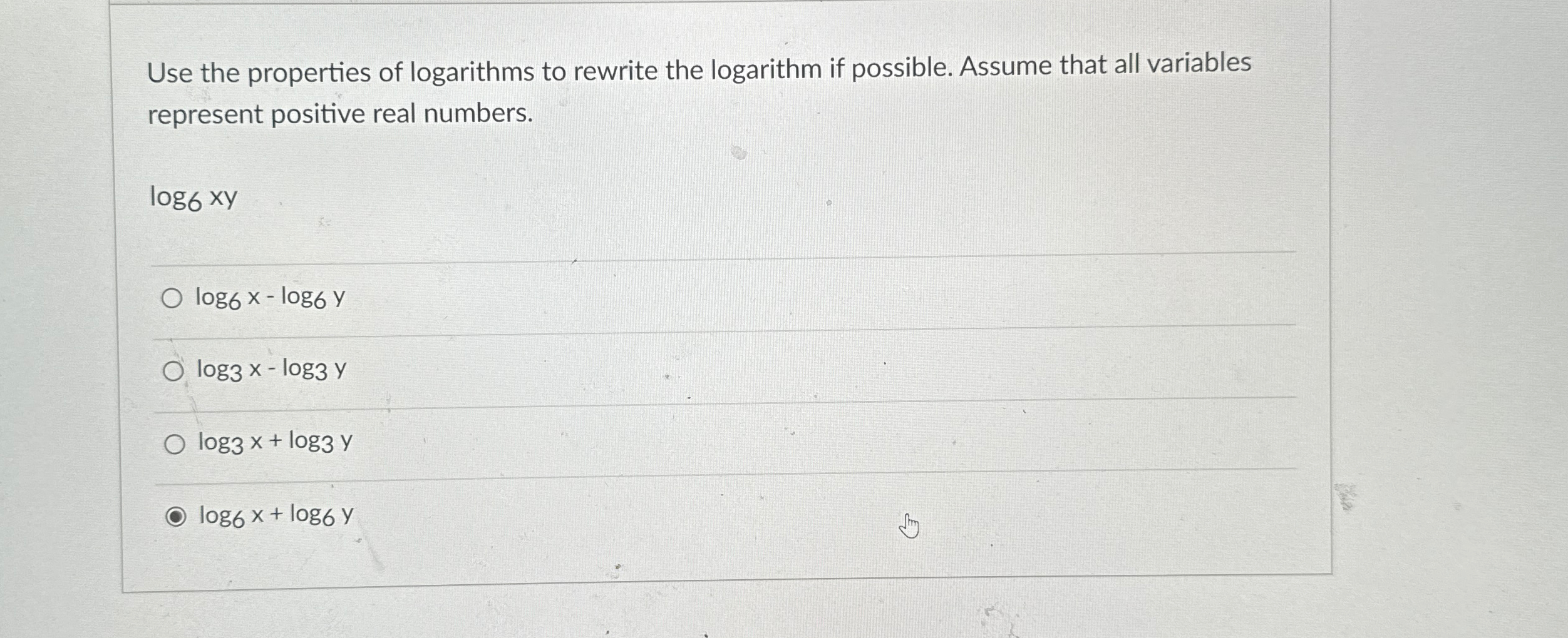 Solved Use the properties of logarithms to rewrite the | Chegg.com