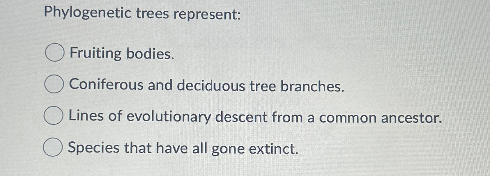 Solved Phylogenetic trees represent:Fruiting | Chegg.com