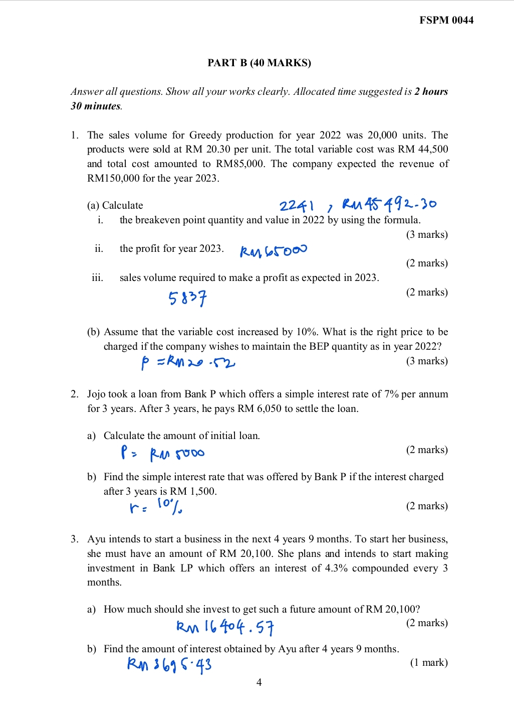 Solved FSPM 0044PART B (40 ﻿MARKS)Answer all questions. Show | Chegg.com