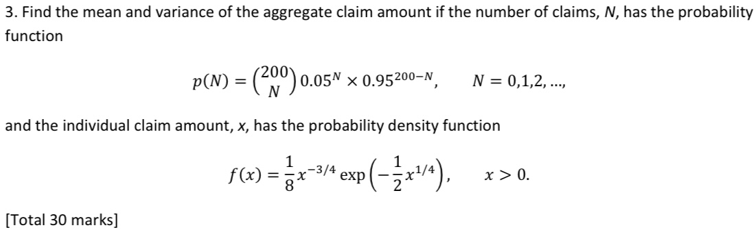 Solved Find The Mean And Variance Of The Aggregate Claim