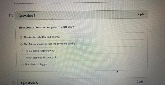 Solved How does an A4 star compare to a KO star? The A4 star | Chegg.com