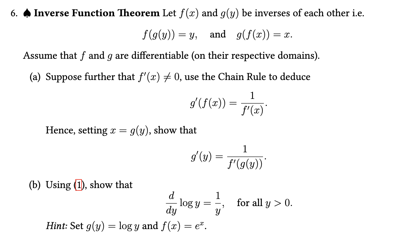 Solved Inverse Function Theorem Let f(x) and g(y) be | Chegg.com Solved Inverse Function Theorem Let f(x) and g(y) be | Chegg.com