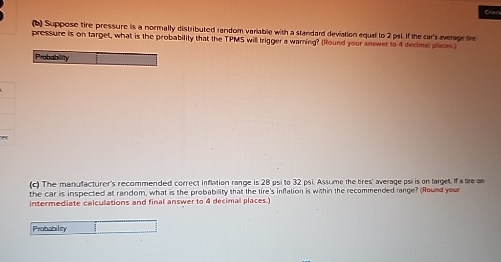 (B) ﻿Suppose tire pressure is a normally distributed | Chegg.com