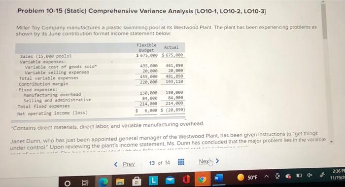 Solved Problem 10-15 (Static) Comprehensive Variance | Chegg.com