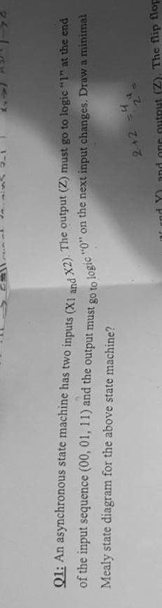 Q1: An asynchronous state machine has two inputs ( x1 | Chegg.com