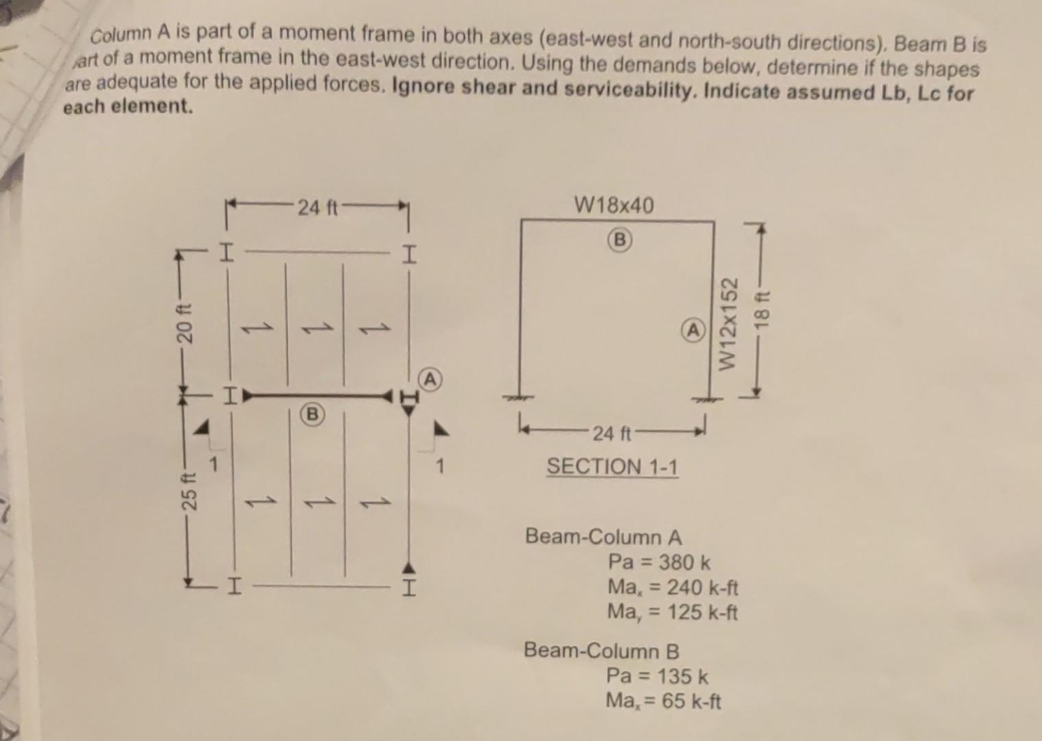 Solved column A is part of a moment frame in both axes | Chegg.com