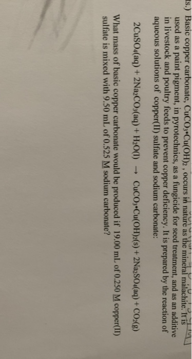 Solved is.) Basic copper carbonate, CuCO3•Cu(OH)2, occurs in | Chegg.com