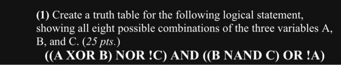 Solved (1) Create a truth table for the following logical | Chegg.com