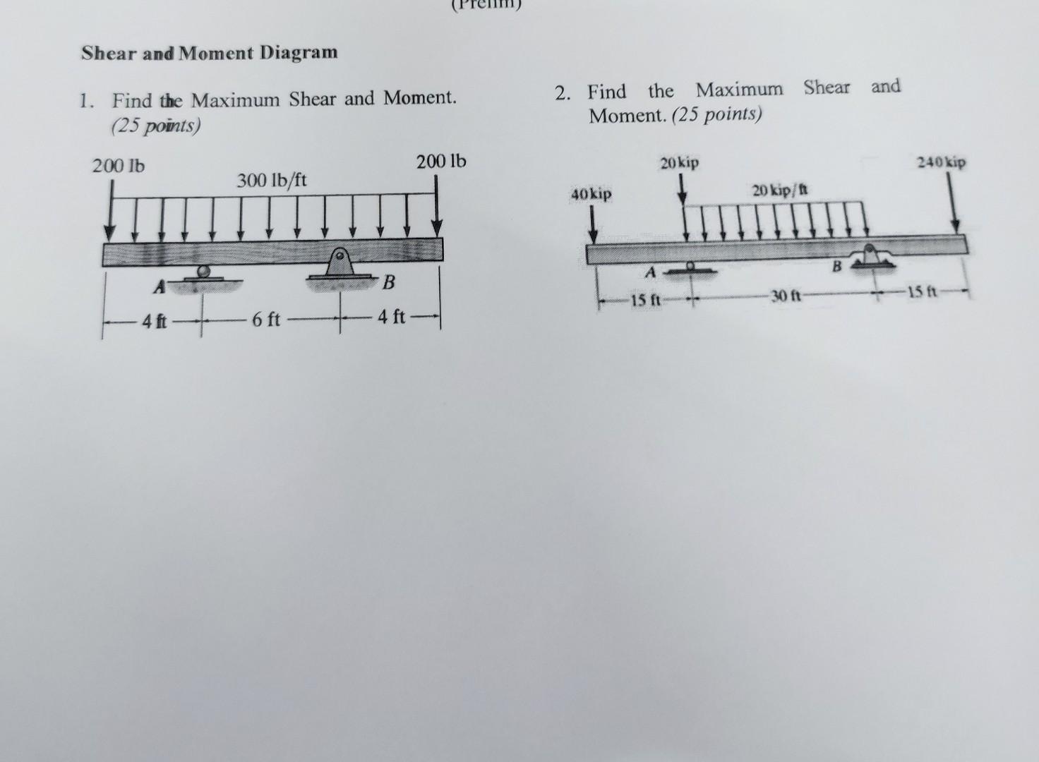 Solved Shear and Moment Diagram 1. Find the Maximum Shear | Chegg.com