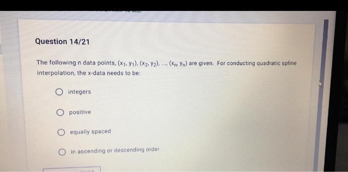 Solved SG. Question 14/21 The following n data points. | Chegg.com