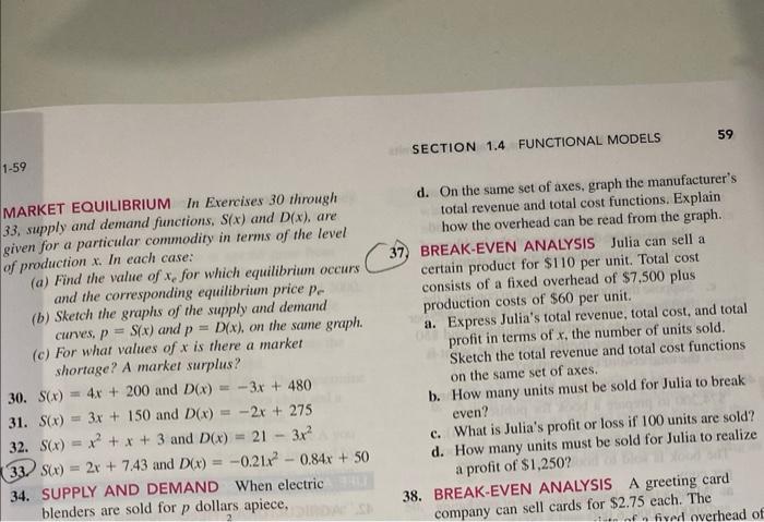 Solved MARKET EQUILIBRIUM In Exercises 30 through d. On the | Chegg.com